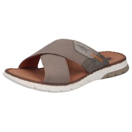 Pantolette Rieker, Herren, Gr. 45, taupe, Lederimitat, Textil, Schuhe Pantolette, Sommerschuh, Strandschuh, Urlaubsschuh mit Kreuzbandage