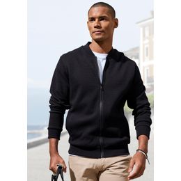 Sweatjacke John Devin "aus Struktur-Qualit&auml;t", Herren, Gr. L (52/54), schwarz, Obermaterial: 83% Baumwolle, 16% Polyester, 1% Elasthan, unifarben, relaxed fit, Rundhals, Rippb&uuml;ndchen, Sweatjacken Sweatjacke, aus Struktur-Qualit&auml;t