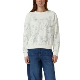 Sweater s.Oliver, Damen, Gr. 42, sanftes wei&szlig; aop, Web, Obermaterial: 88% Baumwolle, 12% Polyester, bestickt, normal h&uuml;ftbedeckend, Rundhals, B&uuml;ndchen, Sweatshirts Sweater, mir floraler Stickerei