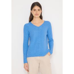 Strickpullover Cecil, Damen, Gr. L (42), fountain blau melange, Web, 37% Baumwolle, 34% Polyacryl, 26% Polyester, 3% Elasthan, unifarben, normal normal, V-Ausschnitt, eingefasste Kante, Pullover Strickpullover, mit V-Ausschnitt