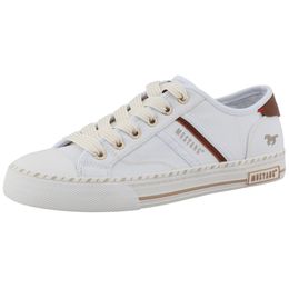 Slip-On Sneaker Mustang Shoes "Magdalena", Damen, Gr. 42, wei&szlig;, Baumwolle, Schuhe, Slipper, Halbschuh mit Kontrastbesatz und Logoschriftz&uuml;gen