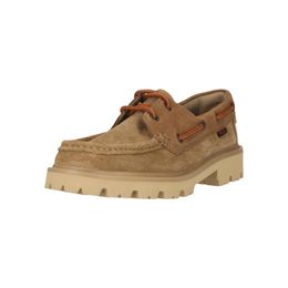 Schn&uuml;rschuh Clarks "Cleyhill Boat", Damen, Gr. 39,5, hellbraun, Leder, Schuhe Schn&uuml;rschuh, mit strapazierf&auml;higer Sohle