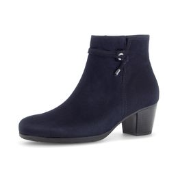 Stiefelette Gabor, Damen, Gr. 38,5, nachtblau, Ziegenveloursleder, unifarben, Schuhe Stiefelette, Blockabsatz, Ankleboots, mit Ziern&auml;hten