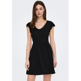 Jerseykleid Only "ONLBELIA S/L DRESS JRS", Damen, Gr. M (38), N-Gr, schwarz, Jersey, Obermaterial: 95% Viskose, 5% Elasthan, unifarben, regular fit kurz, V-Ausschnitt, Fl&uuml;gel&auml;rmel, Kleider Jerseykleid, Viskosemischung, regular fit, V-Ausschnitt