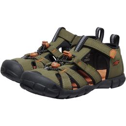 Sandale Keen "SEACAMP II CNX", Jungen, Gr. 32, gr&uuml;n (schwarz olive, gold flame), Synthetik, Textil, Schuhe Sandale