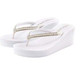Badezehentrenner Lascana "Sandale, Badeschuh, Pantolette, Badelatsche, Flip Flop", Damen, Gr. 38, wei&szlig;, Obermaterial: 100% Synthetik. Decksohle: 100% Synthetik. Futter: 100% Synthetik. Laufsohle: 100% Synthetik, Glitzer, Schuhe, Zehentrenner mit Keilabsatz und Perlen VEGAN