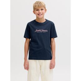 Jack & Jones T-Shirt JACK & JONES JUNIOR "JORMONTAUK TYPE FRONT TEE CN JNR", Jungen, Gr. 128, sky captain print:jj, Single Jersey, Obermaterial: 100% Baumwolle, bedruckt, relaxed fit normal, Rundhals, Shirts T-Shirt