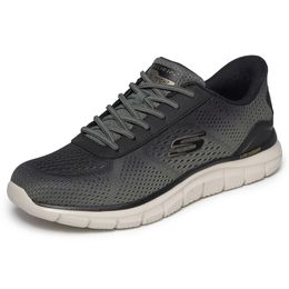 Slip-On Sneaker Skechers "TRACK", Herren, Gr. 44, oliv, schwarz, Lederimitat, Textil, Schuhe, Schlupfschuh, Freizeitschuh, Sportschuh mit Memory Foam