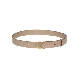 Lederg&uuml;rtel Calvin Klein "ROUND CK BUCKLE 30MM BELT INLAY", Damen, Gr. 105, desert taupe, antique light gold, Web, Rindsleder, unifarben, G&uuml;rtel Lederg&uuml;rtel, Gr&ouml;&szlig;enverstellbar mit Metallschlie&szlig;e
