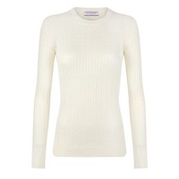 Rundhalspullover FELIX HARDY "Zopfmuster Pullover mit Rundhals", Damen, Gr. M, ecru, 100% Baumwolle, Pullover Rundhalspullover