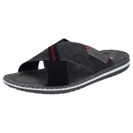 Pantolette Rieker, Herren, Gr. 41, schwarz, grau, Lederimitat, Veloursleder, Schuhe Pantolette, Sommerschuh, Schlappen, Poolslides, mit Kontraststeppung