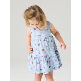 Minikleid name it "NMFVIGGA SPENCER DRESS", M&auml;dchen, Gr. 128, N-Gr, chambray blau aop:striped strawberry, Jersey, Obermaterial: 100% Baumwolle, bedruckt, normal normal, Rundhals, Kleider Minikleid, im sommerlichen Alloverprint