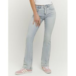 Bootcut-Jeans Tally Weijl "SPADEBOOTY", Damen, Gr. 42, N-Gr, bleach indigo wash, Denim/Jeans, Obermaterial: 90% Baumwolle, 8% Elastomultiester, 2% Elasthan, clean, bootcut fit lang, Jeans, Baumwollmischung, Mid Waist
