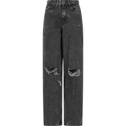 Bequeme Jeans Urban Classics "Urban Classics Ladies Distressed 90's Wide Leg Denim Pants", Damen, Gr. 28, Normalgr&ouml;&szlig;en, schwarz charcoal washed, 100% Baumwolle, unifarben, Jeans