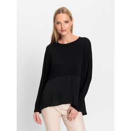 Langarmshirt Heine "Shirt", Damen, Gr. 44, schwarz, 95% Viskose, 5% Elasthan, Besatz:100% Polyester, unifarben, Rundhals, Shirts Langarmshirt