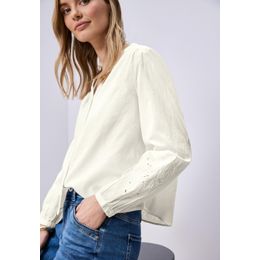 Langarmbluse Street One, Damen, Gr. 38, wei&szlig; (sanftes wei&szlig;), Web, 100% Baumwolle, unifarben, normal normal, V-Ausschnitt, B&uuml;ndchen, Blusen, aus reiner Baumwolle