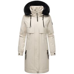 Kurzmantel Navahoo "Kaltwetterretter 14", Damen, Gr. XL (42), grau, Obermaterial: 55% Nylon, 45% Baumwolle. Innenfutter: 100% Polyester. Wattierung: 100% Polyester. &Auml;rmelfutter: 100% Polyester. Kunstpelz: 100% Polyester, Basic, gerade ca. Mitte Oberschenkel, hoch geschlossener Ausschnitt, verstellbar elastischer Bund mit Druckknopf,mit Gummizug,mit Windstopper,mit innenliegendem Gummizug,mit verst