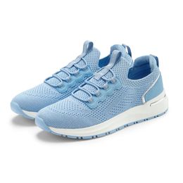 Sneaker Vivance "Freizeitschuh, Halbschuh, Turnschuh, Slip-On-Sneaker", Damen, Gr. 38, blau (hellblau), Obermaterial: 100% Textilmaterial. Decksohle: 100% Textilmaterial. Futter: 100% Textilmaterial. Laufsohle: 100% Synthetik, unifarben, Basic, Schuhe Sneaker, mit elastischen Schn&uuml;rb&auml;ndern zum Reinschl&uuml;pfen VEGAN