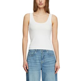 Ripptanktop comma, Damen, Gr. 40, wei&szlig;, Feinripp, Obermaterial: 97% Baumwolle, 3% Elasthan, unifarben, regular fit normal, Rundhals, Tops, mit Rippstruktur