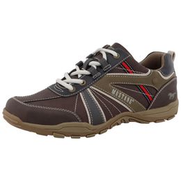 Sneaker Mustang Shoes "Ferdinando", Herren, Gr. 43, mokka kombiniert, Lederimitat, Textil, Schuhe Sneaker, Freizeitschuh, Halbschuh, Schn&uuml;rschuh mit auff&auml;lligen Kontrastn&auml;hten