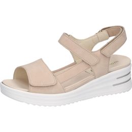 Waldl&auml;ufer Keilsandalette WALDL&Auml;UFER "H-DINA", Damen, Gr. 4,5 (37,5), hellbeige, Nubukleder, unifarben, Schuhe, Sandale, Klettschuh, Sommerschuh in Komfortweite H (= sehr weit)