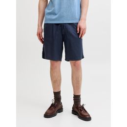 Jack & Jones Shorts JACK & JONES "JPSTJAIDEN HYBRID BONDI JOG SHORT REG SN", Herren, Gr. S, N-Gr, schwarz navy, Web, Obermaterial: 80% Baumwolle, 20% Leinen, unifarben, relaxed fit knielang, Hosen Shorts, Baumwollmischung, locker geschnitten