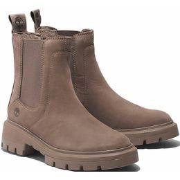 Chelseaboots Timberland "CORTINA VALLEY MID CHELSEA BOOT", Damen, Gr. 38, grau (dunkel beige), Leder, Schuhe Chelseaboots, Stiefelette, Winterschuhe, Ankle Boots