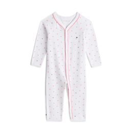 Strampler Tommy Hilfiger "POINTELLE COVERALL", Jungen, Gr. 74, N-Gr, wei&szlig; heart aop, Jersey, Obermaterial: 94% Baumwolle, 6% Elasthan, gemustert, regular fit normal, V-Ausschnitt, Raglan&auml;rmel abgesteppte Kante, Overalls, Regular fit mit V-Ausschnitt f&uuml;r Babys