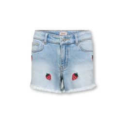 Jeansshorts KIDS Only "KOGROBYN EX VINTAGE BERRY DNM SHORTS", M&auml;dchen, Gr. 146, N-Gr, light blau denim aop:strawberry embroidery, Denim/Jeans, Obermaterial: 99% Baumwolle, 1% Elasthan, bestickt, kurz, Jeans Jeansshorts, Baumwolle mit Stretch, Stickerei Detail