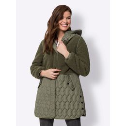 Langjacke Heine, Damen, Gr. 38, gr&uuml;n (khaki), 100% Polyamid, Teddyfleece:100% Polyester, Wattierung:100% Polyester, unifarben, Jacken Langjacke