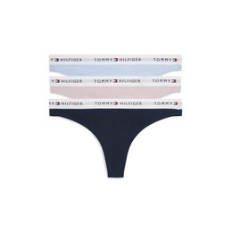 String, Damen, Gr. L (40), 3 Stk., bunt (navy, breezy orchid, sweet blau), Jersey, Obermaterial: 95% Baumwolle, 5% Elasthan, Tommy Hilfiger Underwear, k&ouml;rpernah, Unterhosen String, mit Logoschriftzug