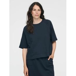 Strickpullover MOSHI MOSHI MIND "moshi moshi mind Sweater aura", Damen, Gr. L, blau (schwarz navy), Obermaterial: 100% Baumwolle, Pullover Strickpullover