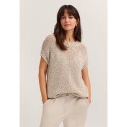 Pullunder Bugatti, Damen, Gr. XXL, 50, beige, Sweatware, 48% Leinen, 35% Baumwolle, 17% Polyamid, unifarben, regular fit, Rundhals, Pullover Pullunder, aus Leinen-Baumwoll-Mix mit Rundhals