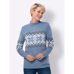 Norwegerpullover Classic Basics "Stehkragen-Pullover", Damen, Gr. 54, blau (bleu, champagner, gemustert), 100% Polyacryl, gemustert, Pullover Norwegerpullover
