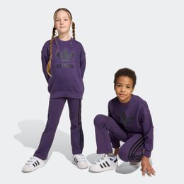Trainingsanzug adidas originals "LOOSE CREW FLARED KIDS LEGGINGS SET", Jungen, Gr. 110, aurora plum, Obermaterial: 70% Baumwolle, 30% Polyester, Sportanz&uuml;ge Trainingsanzug
