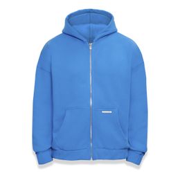 Kapuzenpullover DROPSIZE "Dropsize Herren Bazix Republiq Super Heavy Blank Zip-Hoodie", Herren, Gr. L, royalblau, 80% Baumwolle, 20% Polyester, unifarben, oversize, ohne Ausschnitt, Pullover Kapuzenpullover
