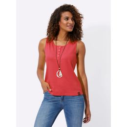 Shirttop Casual Looks, Damen, Gr. 38, rot (hummer), 95% Baumwolle, 5% Elasthan, unifarben, Rundhals, Tops Shirttop