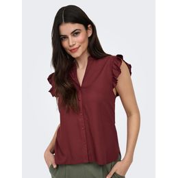 Kurzarmbluse Only "ONLROSELLA LIFE CAPSLEEVE SHIRT WVN NOOS", Damen, Gr. XS, syrah, Web, Obermaterial: 100% Viskose, unifarben, regular fit normal, V-Ausschnitt, Blusen, Viskose, regular fit