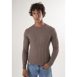 Rundhalspullover FELIX HARDY "Pullover mit Rundhalsausschnitt aus Kabelstrick", Herren, Gr. XL, braun, 100% Baumwolle, Pullover Rundhalspullover