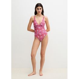 Marc O'Polo Badeanzug MARC O'POLO "Abstract Leaf AOP", Damen, Gr. XL (46), N-Gr, raspberry coulis leaf print, Obermaterial: 84% Polyamid, 16% Elasthan, Badeanz&uuml;ge Badeanzug