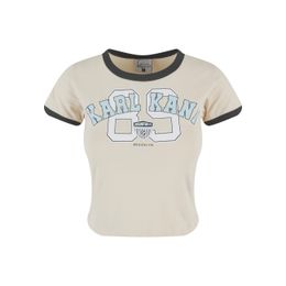 T-Shirt Karl Kani "Karl Kani Karl Kani Woven Signature Short Soccer Tee", Damen, Gr. L, light sand, schwarz, 95% Baumwolle, 5% Elasthan, bedruckt, normal, Rundhals, Shirts T-Shirt