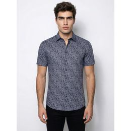 Kurzarmhemd DESOTO "Casual Kent 1/2", Herren, Gr. XL, N-Gr, dunkelblau flowers, Jersey, Obermaterial: 100% Baumwolle, slim fit normal, Hemden, Jerseyhemd, slim fit, Kentkragen, b&uuml;gelfrei