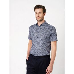 Kurzarmhemd DESOTO "Casual Kent 1/2", Herren, Gr. L, N-Gr, dunkelblau circles, Jersey, Obermaterial: 100% Baumwolle, slim fit normal, Hemden, Jerseyhemd, slim fit, Kentkragen, b&uuml;gelfrei