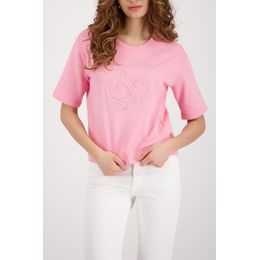 Sweatshirt monari "Sweatshirt Basic Schmuck", Damen, Gr. 42, spring flower, Sweatware, Obermaterial: 100% Baumwolle, unifarben, regular fit taillenbedeckt, Rundhals, eingesetzt abgesteppte Kante, Sweatshirts Sweatshirt, Regular fit mit Schmuck