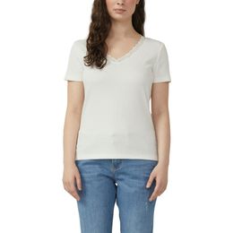Kurzarmshirt s.Oliver, Damen, Gr. 44, sanftes wei&szlig;, Feinripp, Obermaterial: 95% Baumwolle, 5% Elasthan, unifarben, regular fit h&uuml;ftbedeckend, V-Ausschnitt, Shirts, mit V-Ausschnitt und Spitze