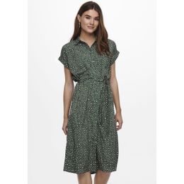 Hemdblusenkleid Only "ONLHANNOVER S/S SHIRT DRESS NOOS WVN", Damen, Gr. 38 (M), N-Gr, gr&uuml;n (laurel wreath aop animal), Web, Obermaterial: 100% Polyester, gemustert, Kleider, Sommerkleid