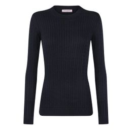 Rundhalspullover FELIX HARDY "Zopfmuster Pullover mit Rundhals", Damen, Gr. L, navy, 100% Baumwolle, Pullover Rundhalspullover