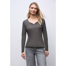 Langarmshirt Street One, Damen, Gr. 34, lead grau, Web, 95% Baumwolle, 5% Elasthan, unifarben, comfort fit normal, V-Ausschnitt, abgesteppt, Shirts Langarmshirt, im soften Baumwoll-Mix