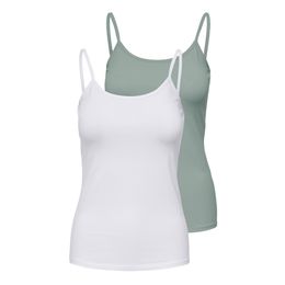 Spaghettitop Only "ONLLOVE &ndash; Spaghettitops im Doppelpack mit elastischem Tragekomfort", Damen, Gr. L, wei&szlig; pack:wei&szlig;, jadeite, Jersey, Obermaterial: 95% Baumwolle, 5% Elasthan, unifarben, regular fit normal, Rundhals, Tops, Baumwollmischung, regular fit