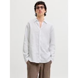 Jack & Jones Langarmhemd JACK & JONES "JPRBLALAWRENCE LINEN LS SHIRT SN", Herren, Gr. S, N-Gr, hellwei&szlig;, Web, Obermaterial: 100% Leinen, unifarben, normal, Hemden